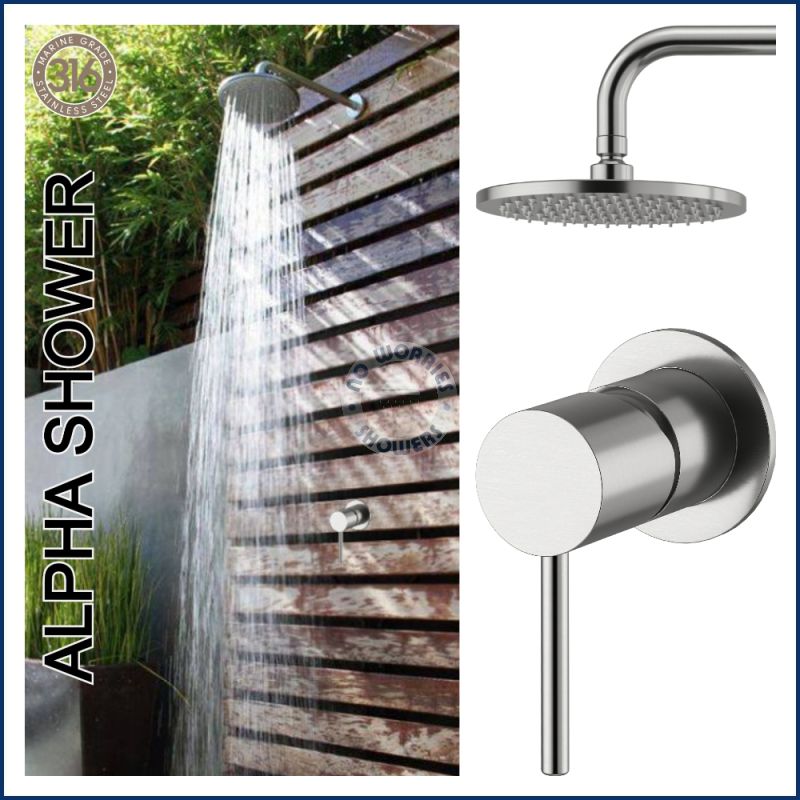 Alpha Outdoor 316 Stainless Steel Marine Grade Wall Mounted Shower Arm ...